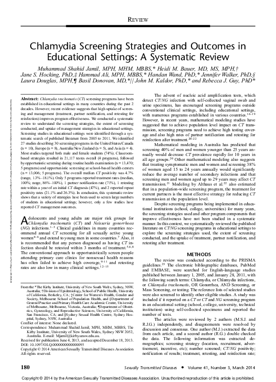 (PDF) Chlamydia screening strategies and outcomes in educational ...