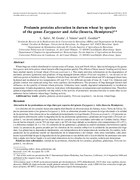 (PDF) Prolamin proteins alteration in durum wheat by species of the ...
