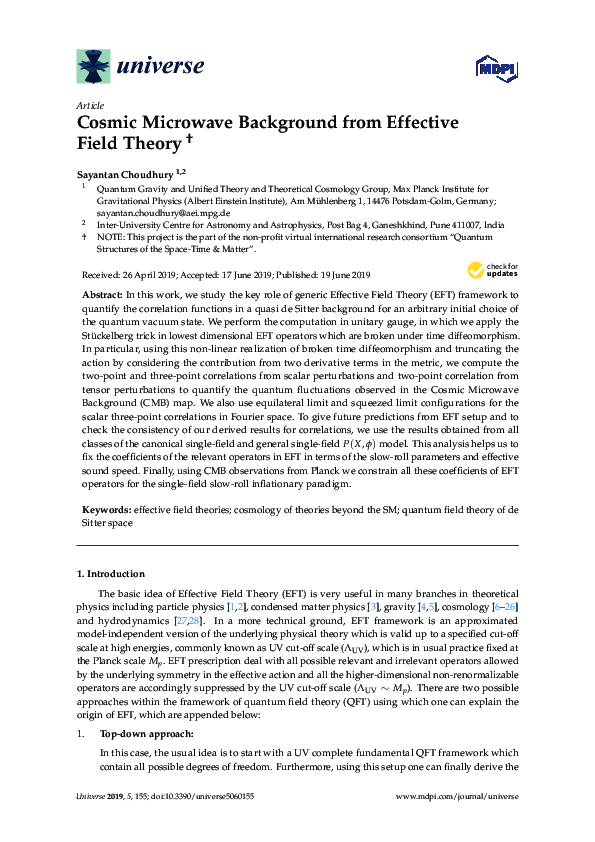 (PDF) Cosmic Microwave Background from Effective Field Theory ...