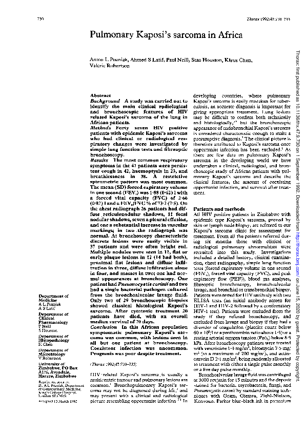 (PDF) Pulmonary Kaposi's sarcoma in Africa