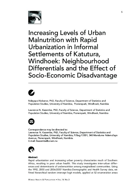 (PDF) Increasing Levels of Urban Malnutrition with Rapid Urbanization ...