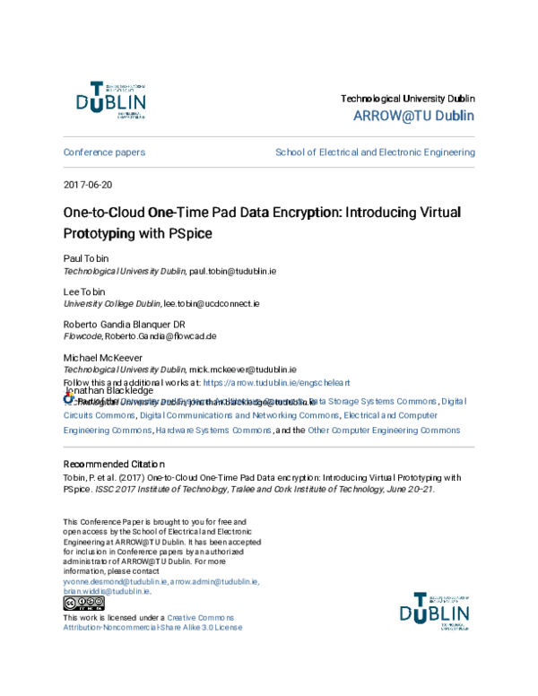 Pdf One To Cloud One Time Pad Data Encryption Introducing Virtual Prototyping With Pspice