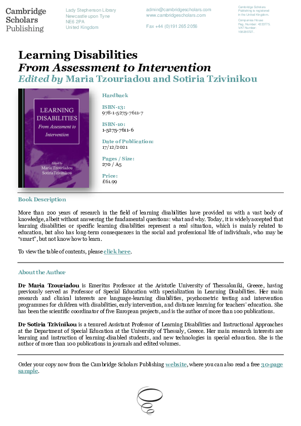 (PDF) Learning Disabilities From Assessment to Intervention