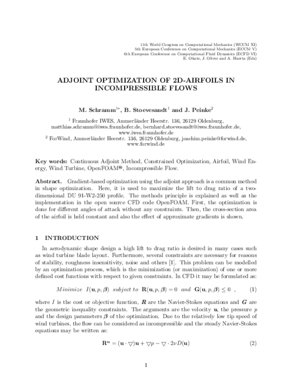 (PDF) Adjoint Optimization of 2 D-Airfoils in Incompressible Flows