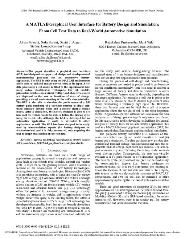 (PDF) A MATLAB graphical user interface for battery design and ...
