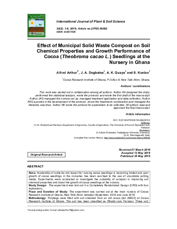 (PDF) Effect of Municipal Solid Waste Compost on Soil Chemical Properties and Growth Performance ...