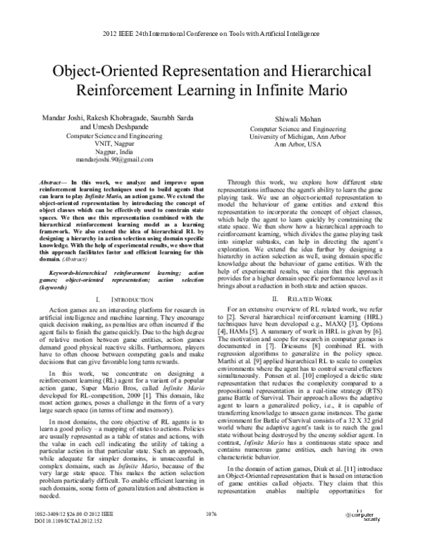 Pdf Object Oriented Representation And Hierarchical Reinforcement Learning In Infinite Mario