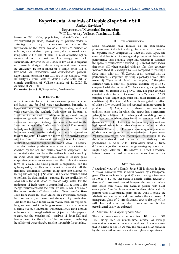(PDF) Experimental Analysis of Double Slope Solar Still
