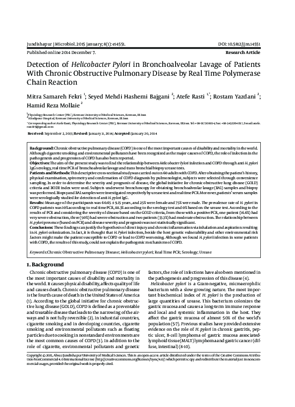 (PDF) Detection of Helicobacter Pylori in Bronchoalveolar Lavage of ...