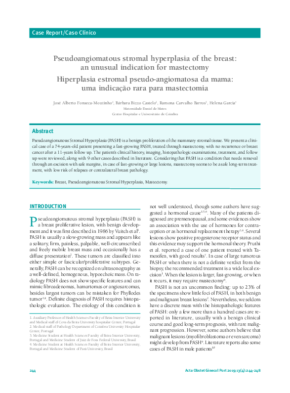 (PDF) Pseudoangiomatous stromal hyperplasia of the breast : an unusual ...