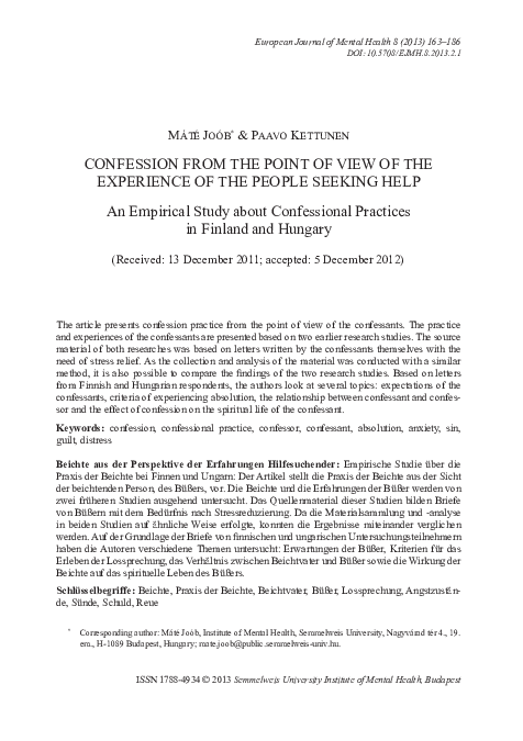 (PDF) Confession from the Point of View of the Experience of the People ...