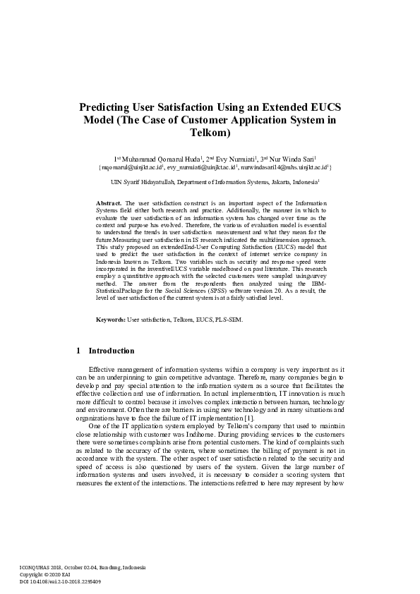 Pdf Predicting User Satisfaction Using An Extended Eucs Model The Case Of Customer