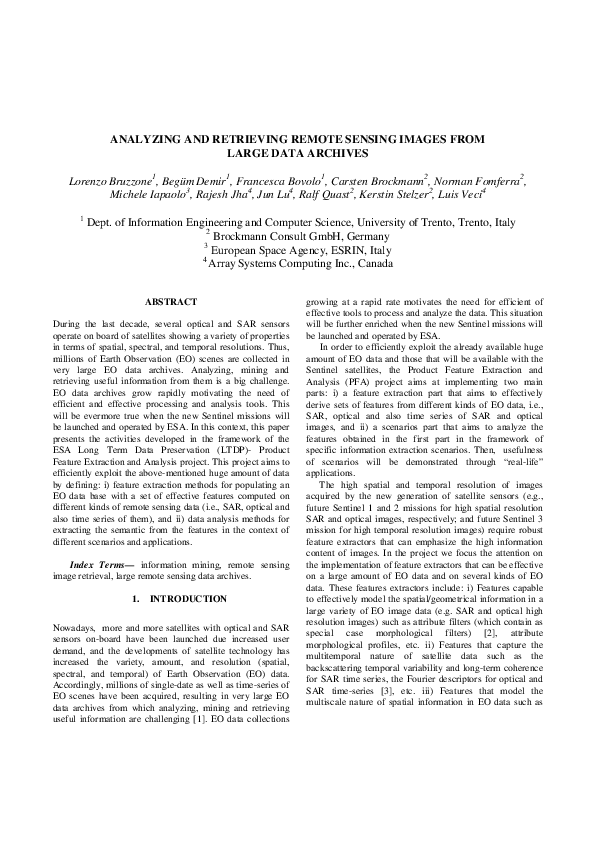 Pdf Analyzing And Retrieving Remote Sensing Images From Large Data Archives