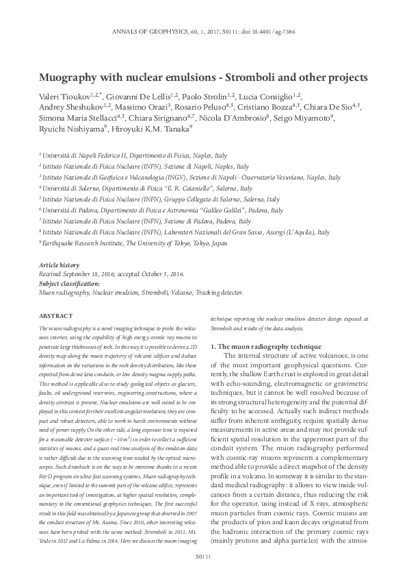 (PDF) Muography with nuclear emulsions - Stromboli and other projects