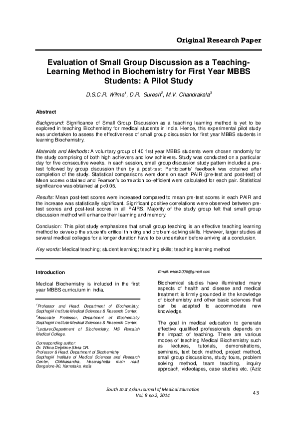 (PDF) Evaluation of Small Group Discussion as a Teaching-Learning ...