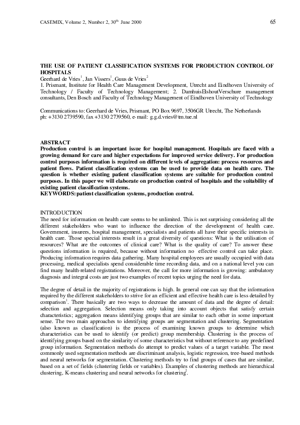 (PDF) The use of patient classification systems for production control ...