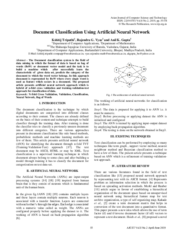 Pdf Document Classification Using Artificial Neural Network