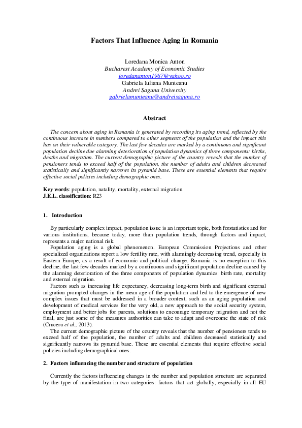 (PDF) Factors That Influence Aging In Romania