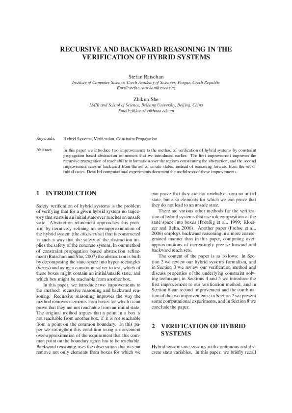 (PDF) Recursive and Backward Reasoning in the Verification on Hybrid Systems