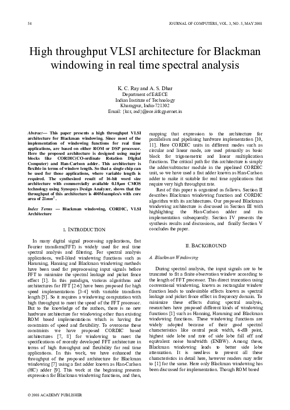 (PDF) High Throughput VLSI Architecture for Blackman Windowing In Real Time Spectral Analysis