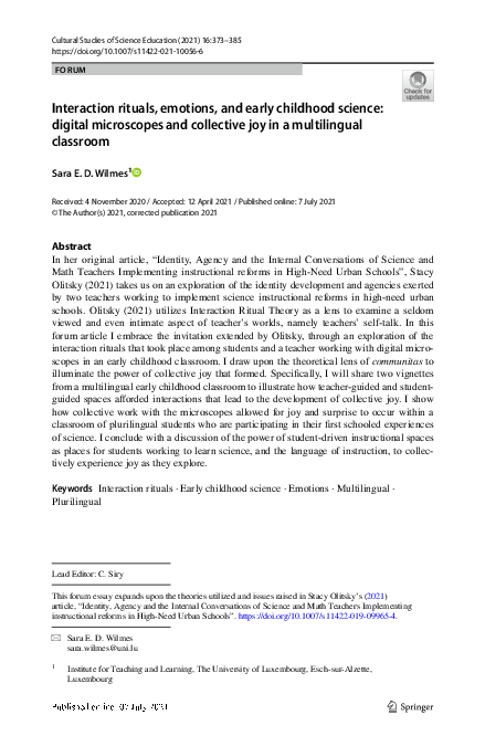 (PDF) Interaction rituals, emotions, and early childhood science ...