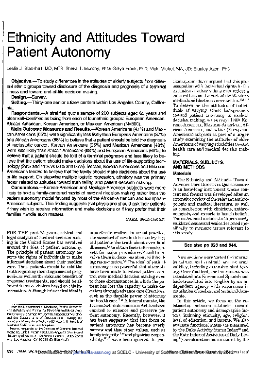 (PDF) Ethnicity and attitudes toward patient autonomy