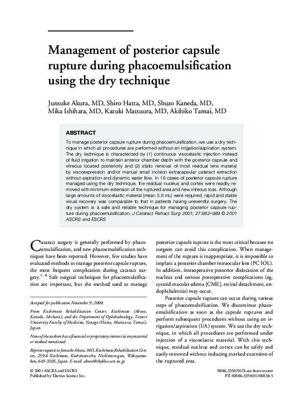 (PDF) Management of posterior capsule rupture during ...