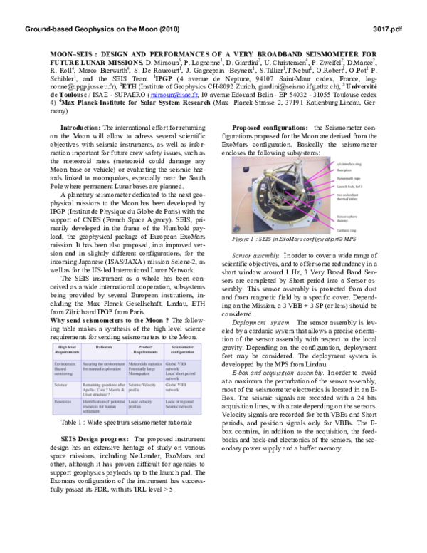 (PDF) MOON SEIS: Design and Performances of a Very Broadband ...