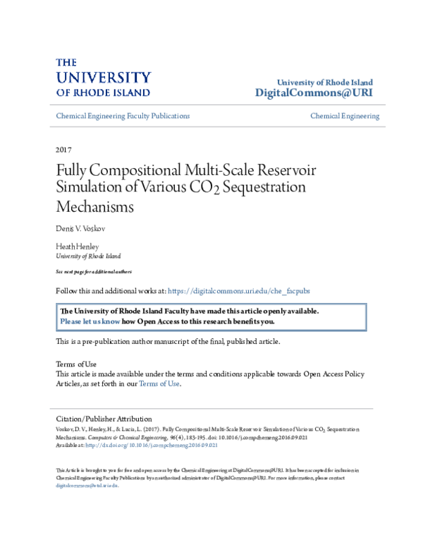 Pdf Fully Compositional Multi Scale Reservoir Simulation Of Various
