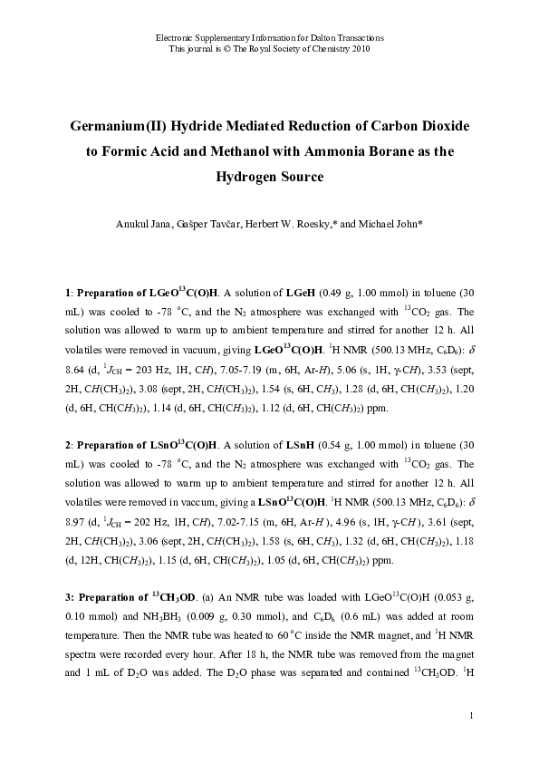 (PDF) Germanium(ii) hydride mediated reduction of carbon dioxide to ...