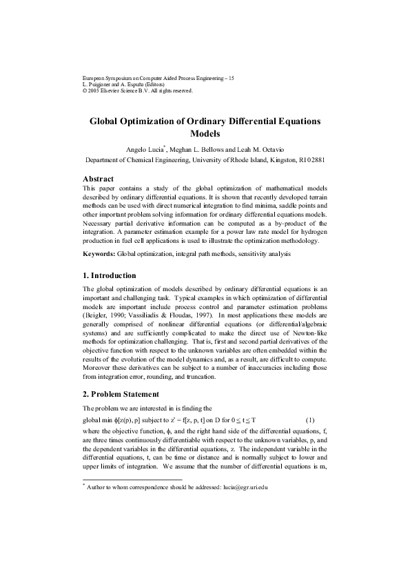 (PDF) Global optimization of ordinary differential equations models