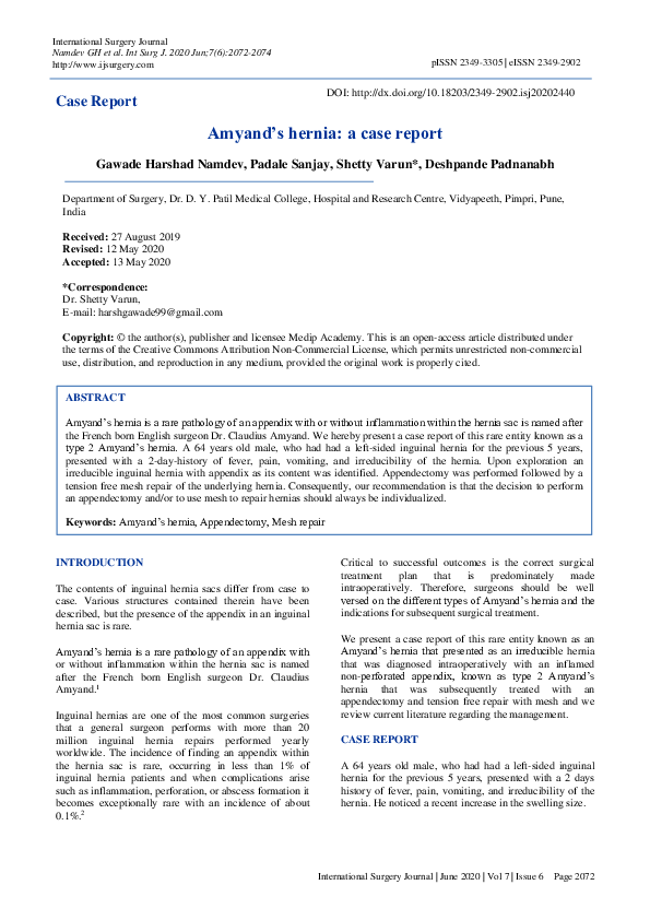 (PDF) Amyand’s hernia: a case report | Munira Aziz - Academia.edu