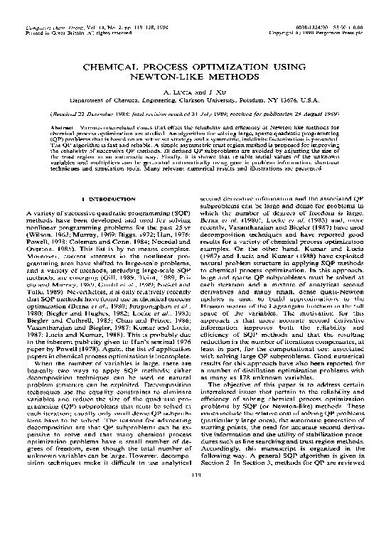 (PDF) Chemical process optimization using Newton-like methods