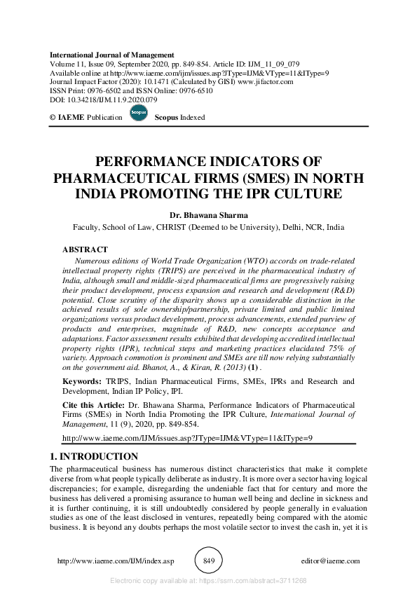 (PDF) PERFORMANCE INDICATORS OF PHARMACEUTICAL FIRMS (SMES) IN NORTH ...