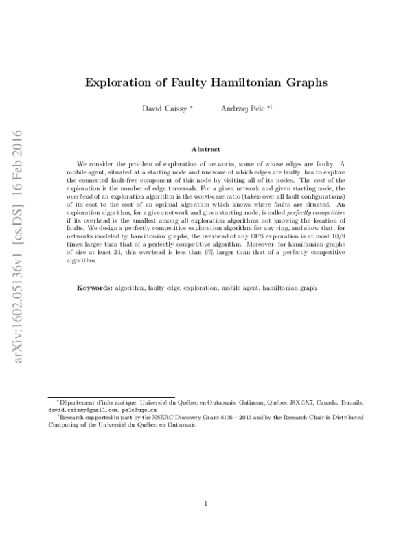 (PDF) Exploration of Faulty Hamiltonian Graphs