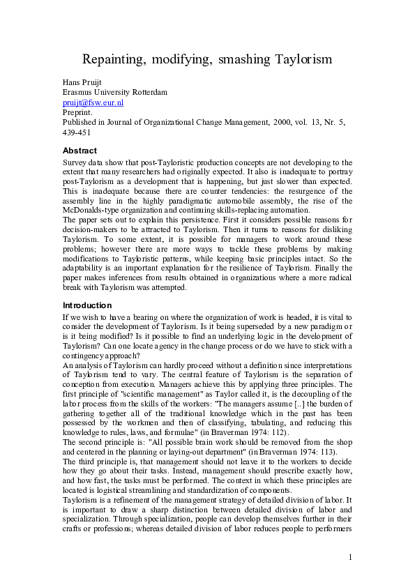 (PDF) Repainting, modifying, smashing Taylorism