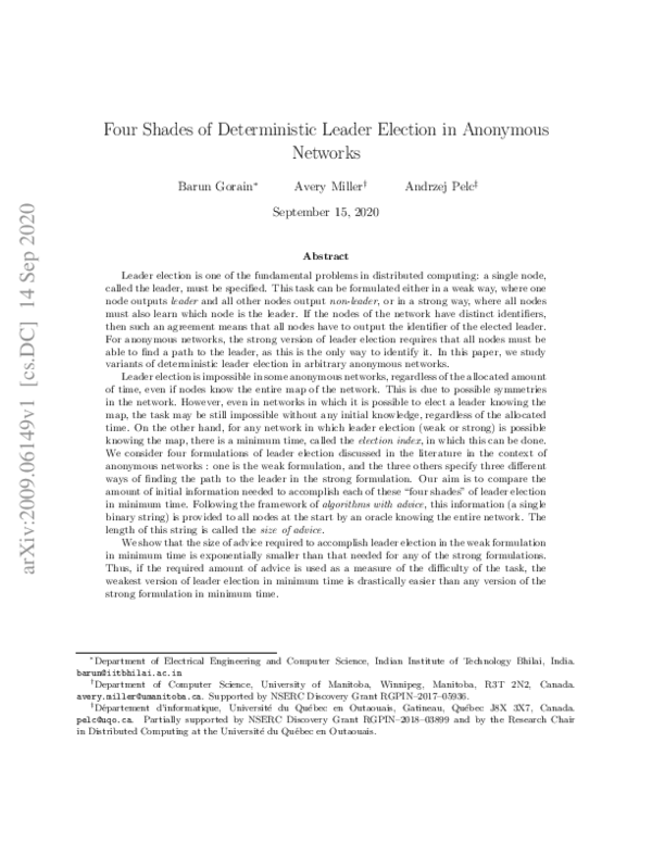 (PDF) Four Shades of Deterministic Leader Election in Anonymous Networks | Andrzej Pelc ...