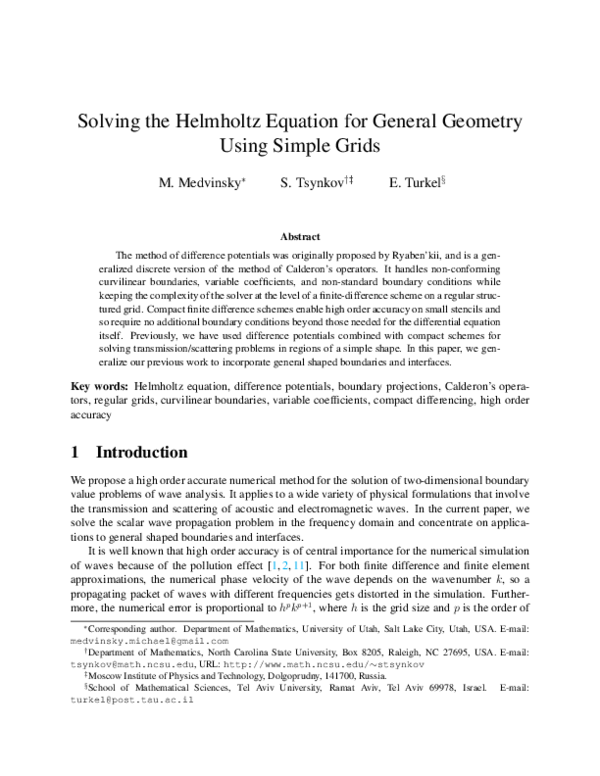 (PDF) Solving the Helmholtz Equation for General Geometry Using Simple ...