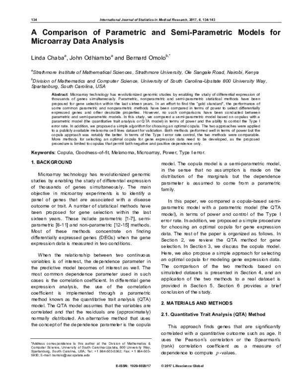 (PDF) A Comparison of Parametric and Semi-Parametric Models for ...