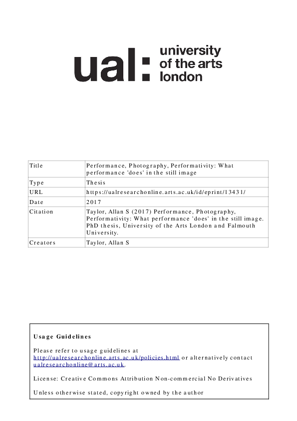 (PDF) Performance, photography, performativity : what performance 'does ...