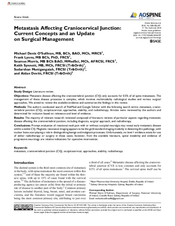 (PDF) Metastasis Affecting Craniocervical Junction: Current Concepts and an Update on Surgical ...