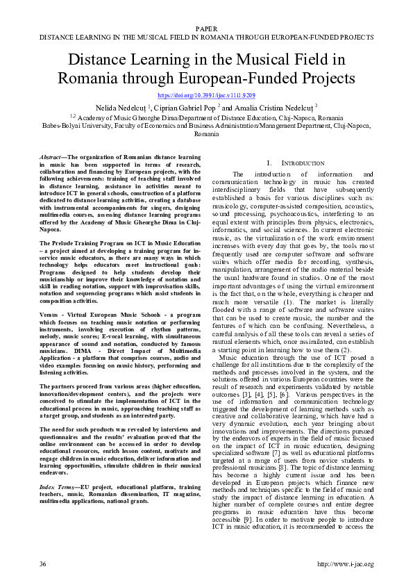 (PDF) Distance Learning in the Musical Field in Romania through ...
