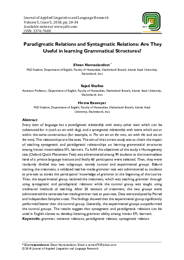 (PDF) Paradigmatic Relations and Syntagmatic Relations: Are They Useful ...