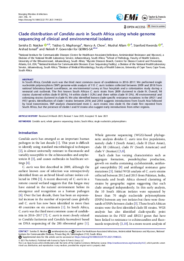 (PDF) Clade distribution of Candida auris in South Africa using whole ...
