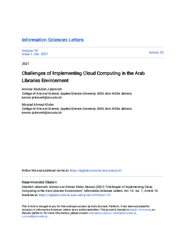 (PDF) Challenges of Implementing Cloud Computing in the Arab Libraries ...