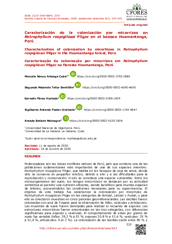 (PDF) Caracterización de la colonización por micorrizas en Retrophyllum ...