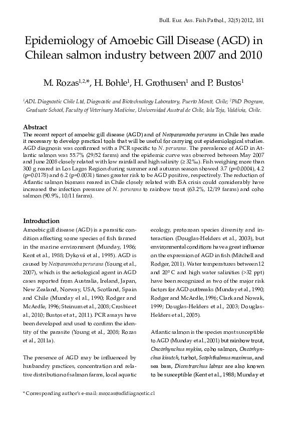 (PDF) Epidemiology of Amoebic Gill Disease (AGD) in Chilean salmon ...