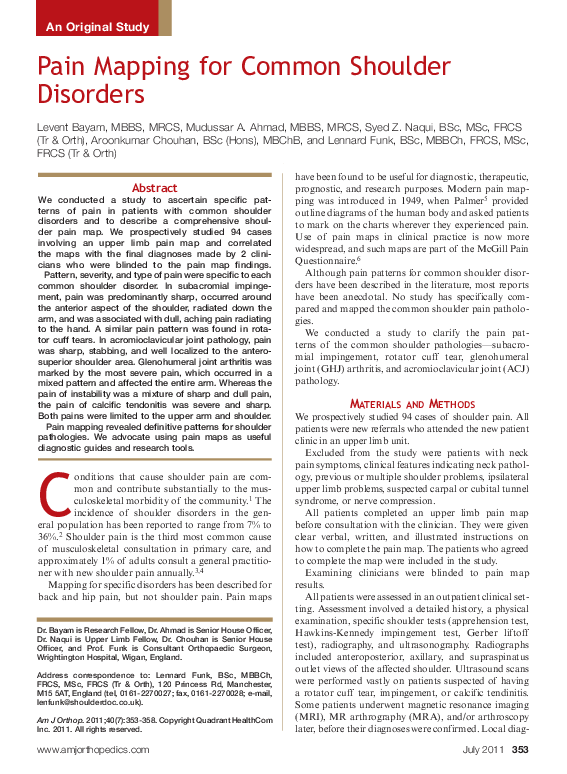 (PDF) Pain Mapping for Common Shoulder Disorders