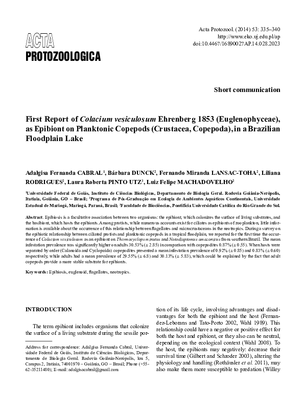 (PDF) First Report of Colacium vesiculosum Ehrenberg 1853 ...