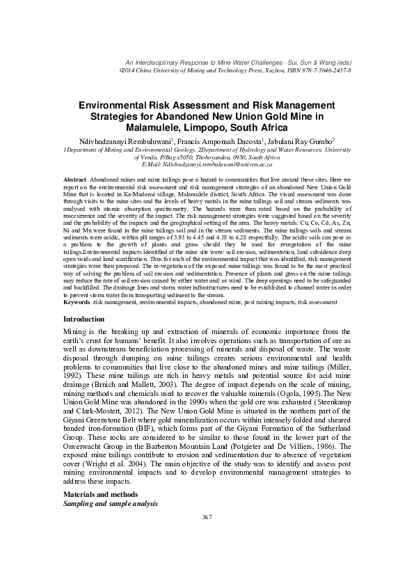 (PDF) Environmental Risk Assessment and Risk Management Strategies for ...